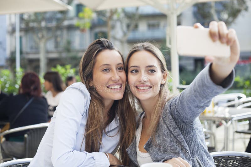 3 019 Friends Making Selfie Two Beautiful Young Women Making Selfie