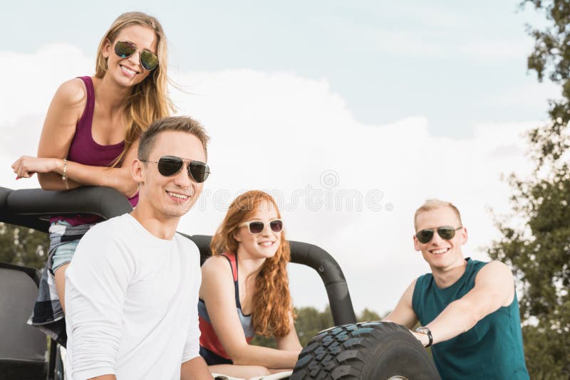 Friends in off road car stock photo. Image of tour, friends - 113233292