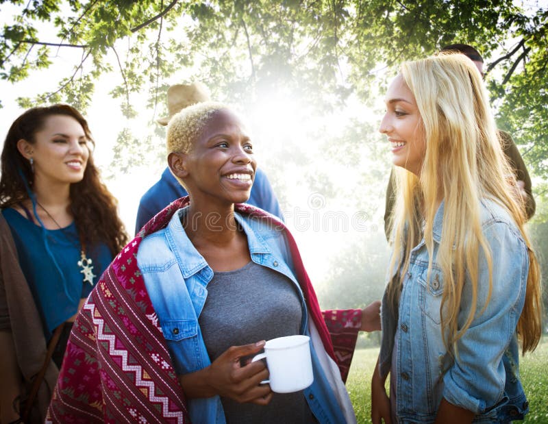 Friends Outdoors Camping Holiday Cheerful Concept Stock Image - Image ...