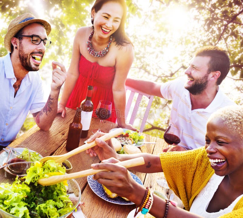Friends Outdoors Vacation Dining Hanging Out Concept Stock Image ...