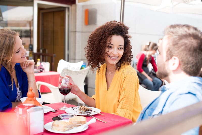 Friends Outside at the Coffee Shop Stock Image - Image of friendship ...