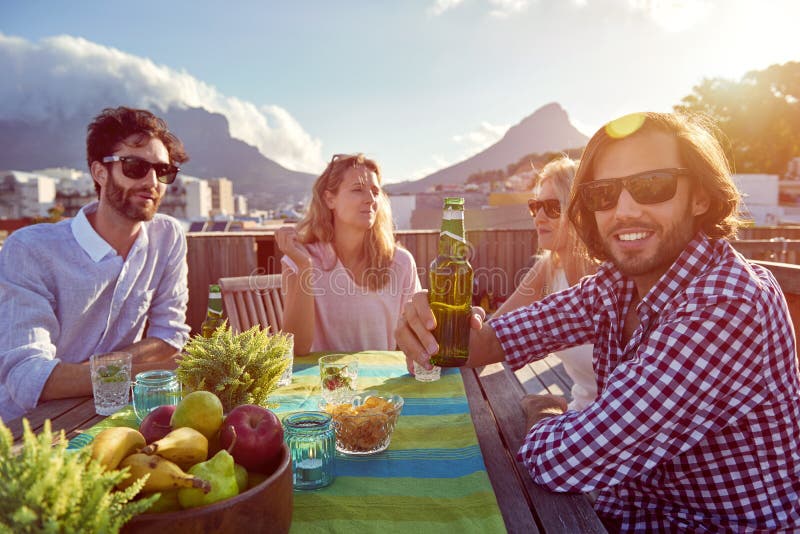 Friends Party Gathering on Rooftop Stock Photo - Image of beer, candid ...