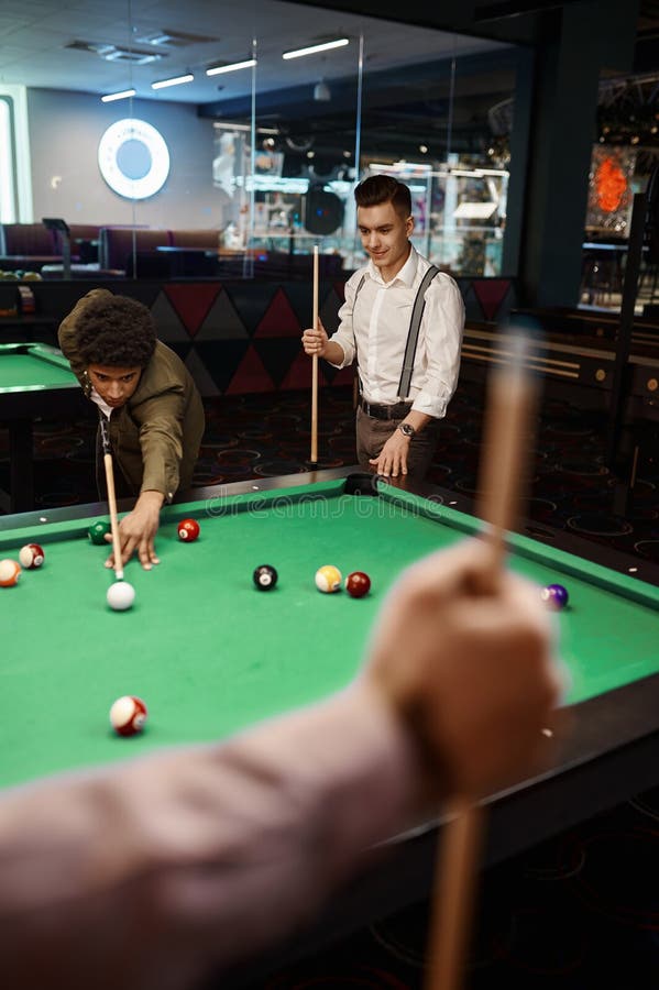 Friends Playing Billiards Selective Focus Stock Photo - Image of ...