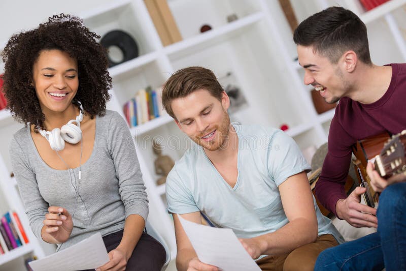 Friends Playing Music at Home Stock Image - Image of score, acoustic ...