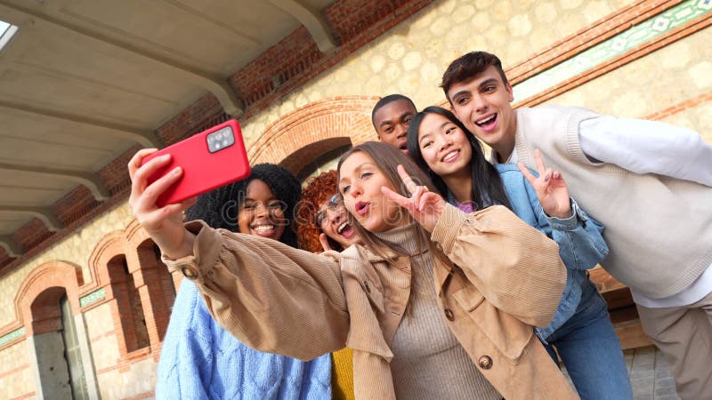Friends Pulling Faces while Taking a Funny Selfie Outdoors Stock Video ...