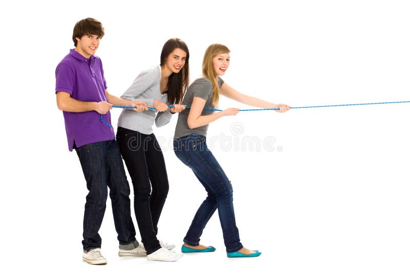 Friends pulling a rope stock photo. Image of attractive - 14295436