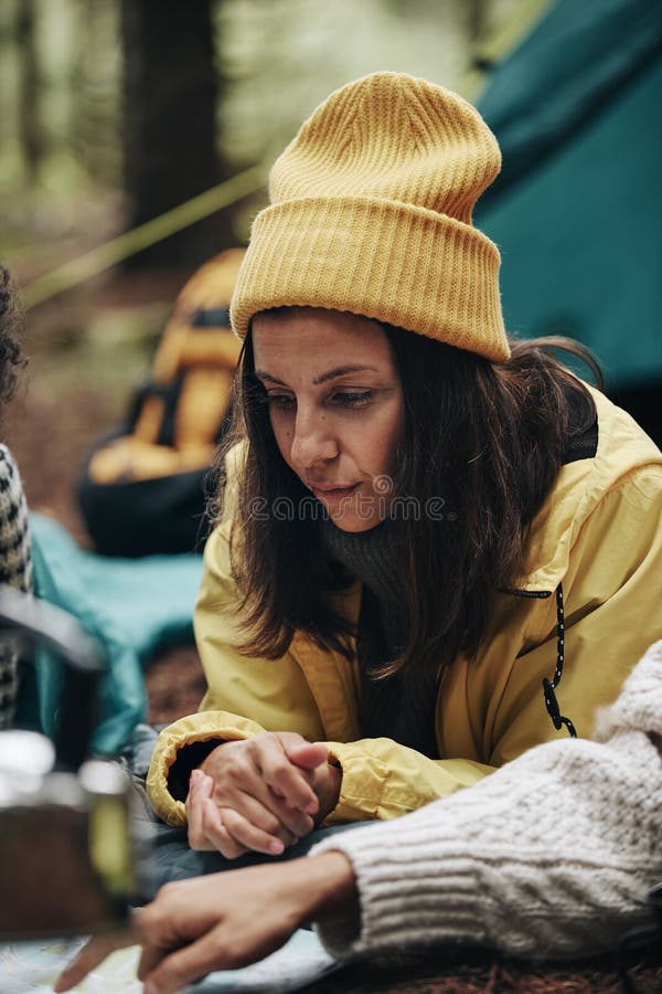 Friends Reading Their Map while Camping Stock Photo - Image of ...