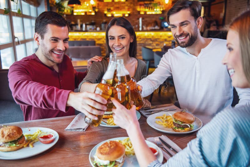 Friends resting in cafe stock image. Image of happy - 289922559