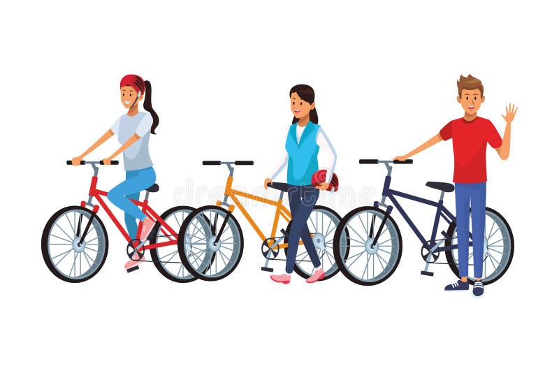 Friends Riding Bikes in Park Flat Vector Illustration. Boys, Girl ...