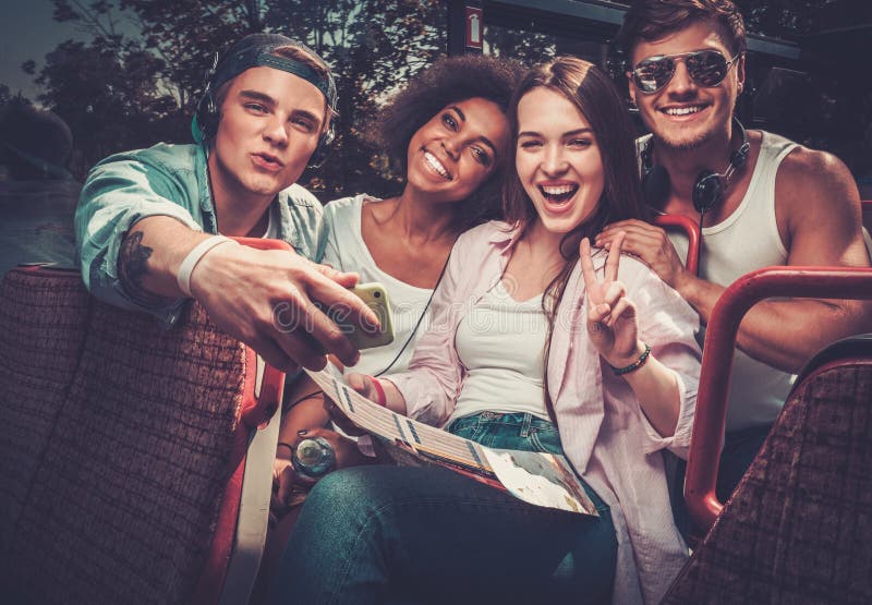 Friends Riding on a Sightseeing Bus Stock Image - Image of group ...