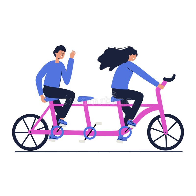 Friends Riding a Tandem Bicycle. Keep Distance Concept Stock Vector ...