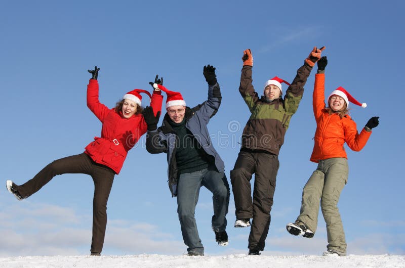 Friends with Santa Hats Dancing Stock Image - Image of healthy ...