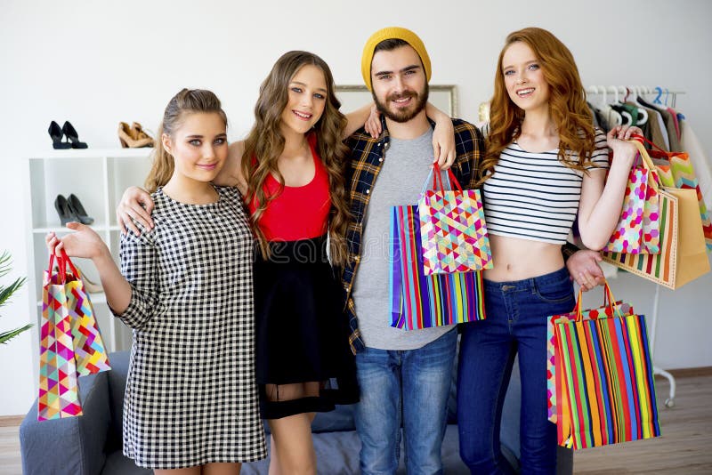 Friends shopping together stock image. Image of shop - 98088779
