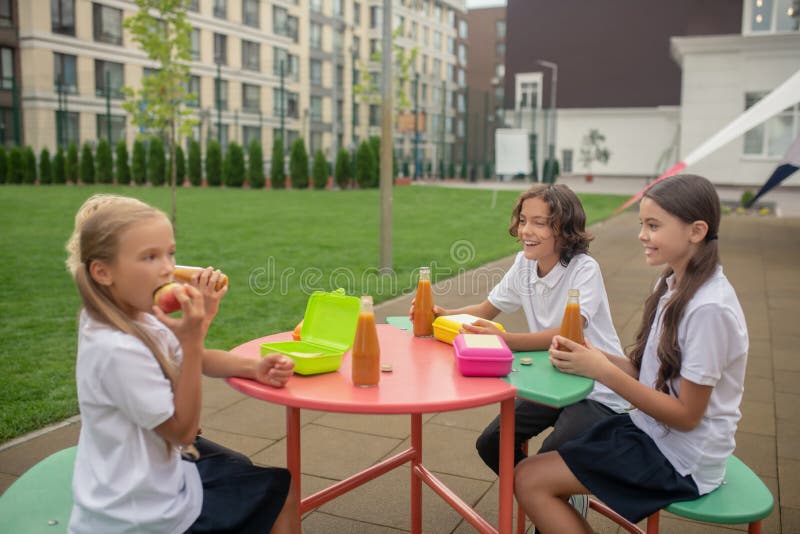Friends Sitting at the Table and Eating Lunch Stock Photo - Image of ...