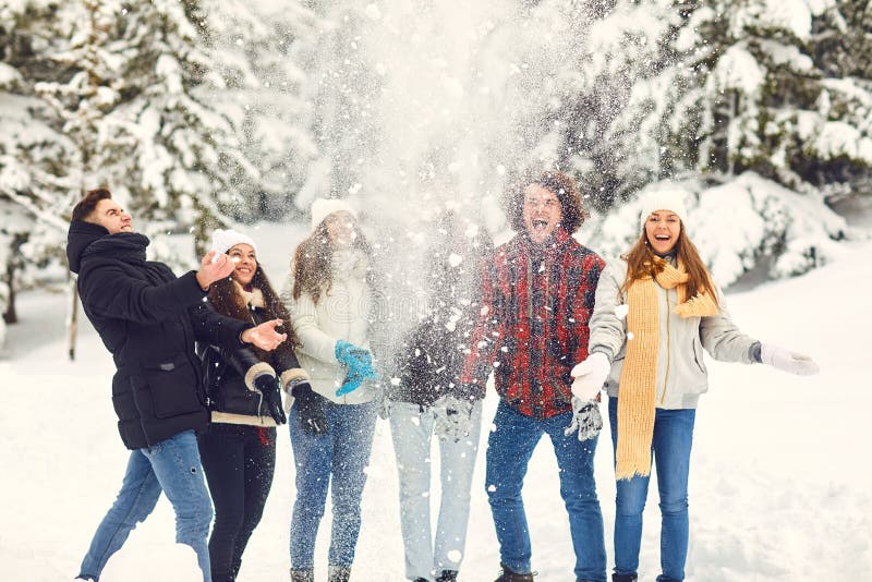 Friends Smiling in on the Nature in Winter Stock Photo - Image of ...