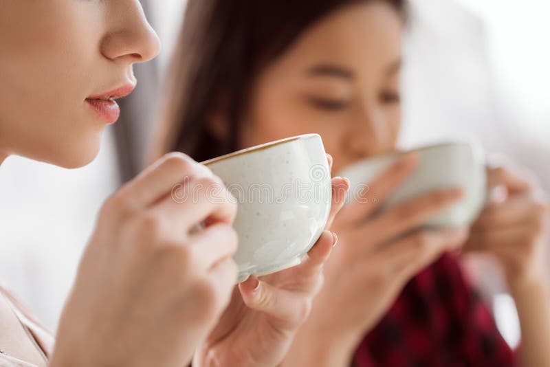 Friends Drinking Coffee At A Cafe Stock Image - Image of cappuccino ...
