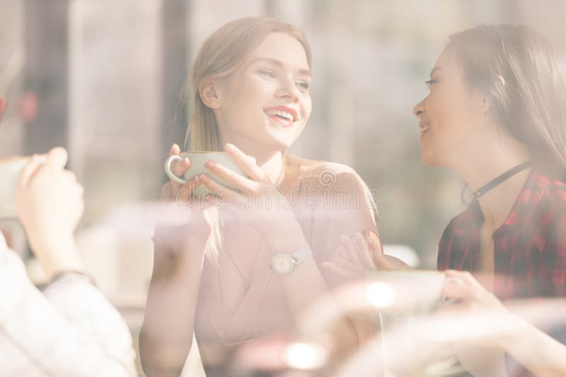 Friends Spend Time Together on Coffee Break Stock Photo - Image of mugs ...