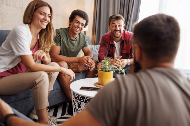 Friends Spending Time Together at Home Gathering Stock Image - Image of ...
