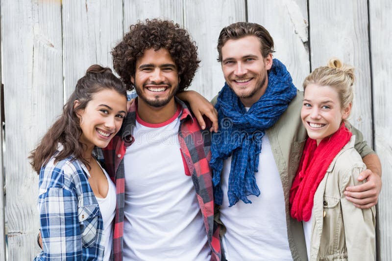 Friends Standing with Arms Around Stock Photo - Image of male, portrait ...