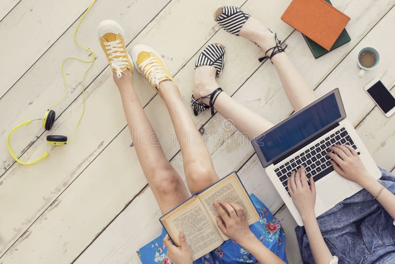 Friends Study Laptop and Book Stock Image - Image of teenager ...