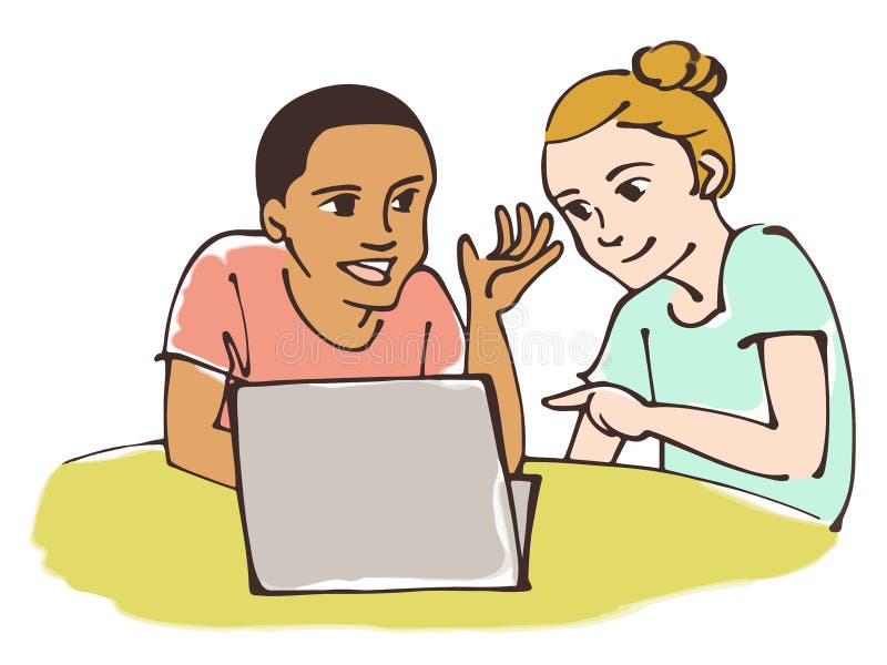 Friends studying together stock vector. Illustration of laptop - 70820208