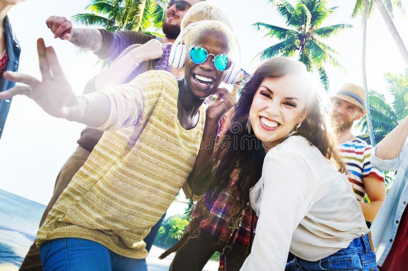 Friends Summer Beach Party Dancing Concept Stock Image - Image of ...