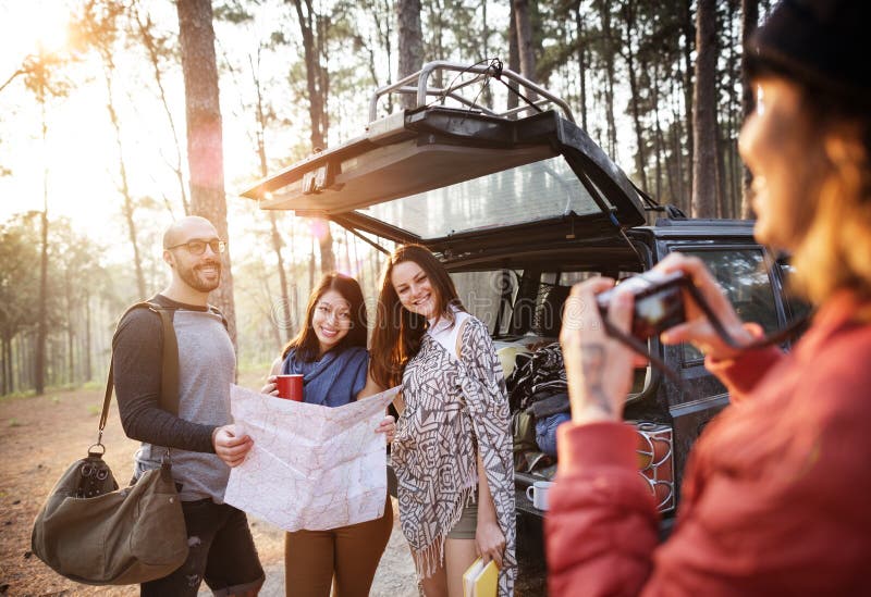 Friends Taking Photos Trip Concept Stock Photo - Image of hanging ...