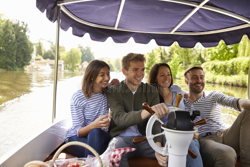 Friends Taking Selfie during Boat Ride on River Together Stock Image ...