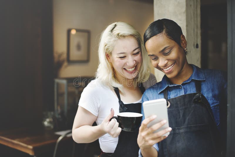 Friends Talking Coffee Shop Worker Concept Stock Photo - Image of ...