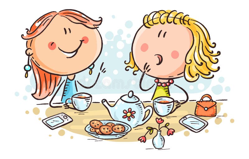 Vector Sketch Of Two Friends At A Table In A Cafe Stock Vector ...
