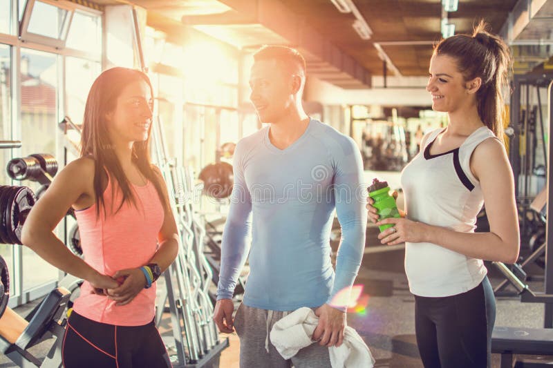 Friends Talking while Having a Break at Gym Stock Photo - Image of ...
