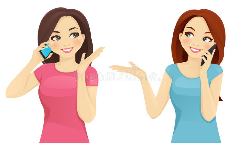 Two Women Talking Phone Stock Illustrations 180 Two Women Talking