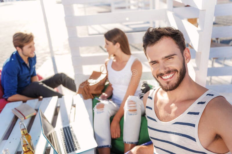 Friends Talking Together on the Table Outdoors Stock Image - Image of ...