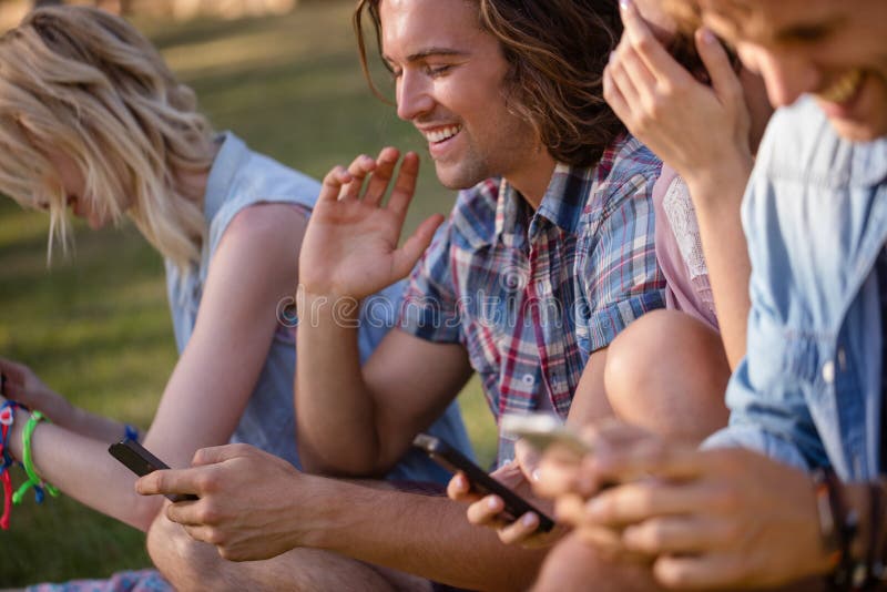 Friends Text Messaging on Mobile Phone Stock Image - Image of affection ...