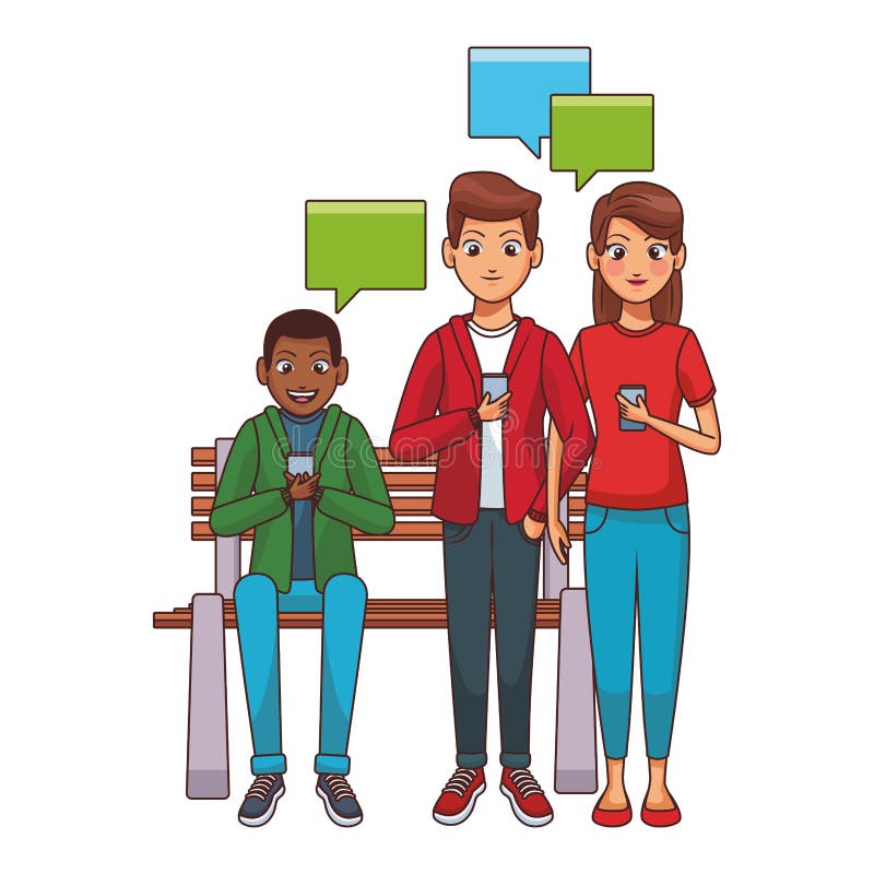 Friends Texting with Smartphones on Bench Stock Vector - Illustration ...