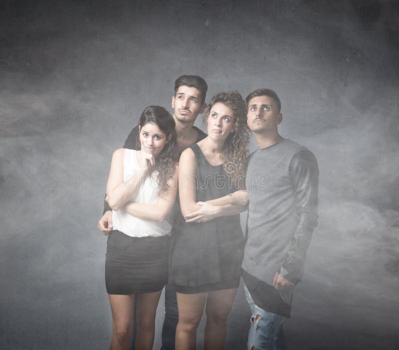 Friends Thinking about Something Stock Photo - Image of friendship ...