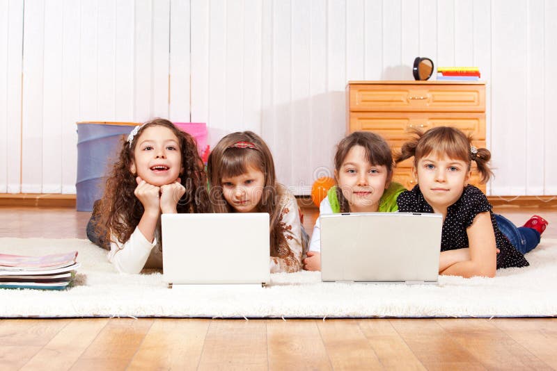 Friends with two laptops stock photo. Image of internet - 18334776