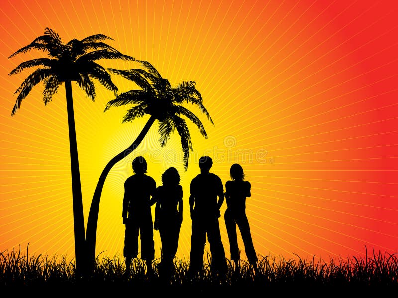 Friends under palm trees stock vector. Illustration of sunset - 4533225