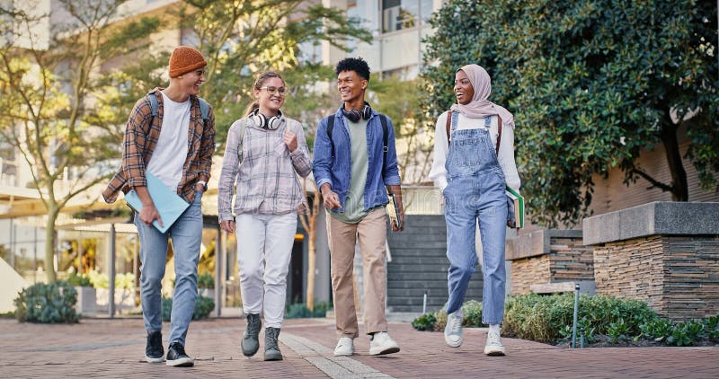 Friends, University and Outdoor on Campus for Conversation, Talking and ...