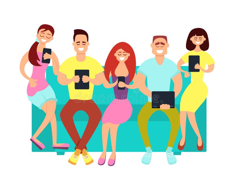 Friends Using Digital Devices Stock Vector - Illustration of design ...