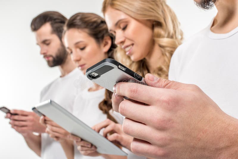 Friends Using Digital Devices Stock Image - Image of nice, friendship ...