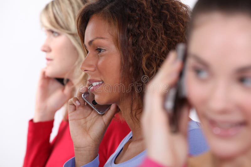 Friends Using Mobile Telephones Stock Image - Image of long, people ...