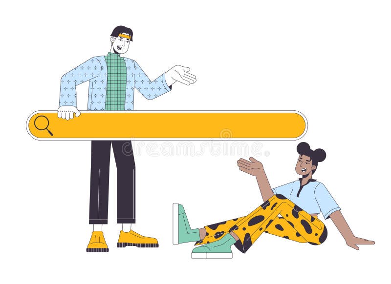 Friends Using Search Field 2D Linear Cartoon Characters Stock Vector ...