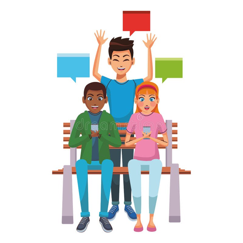 Friends Texting in Smartphones and Using Internet Stock Vector ...