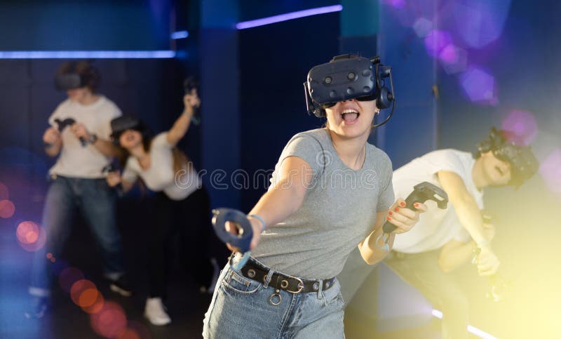 Friends Using Virtual Reality Glasses - People Having Fun with ...