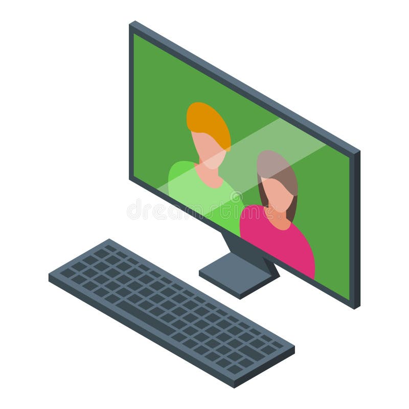 Friends Video Calling Using Desktop Computer with Keyboard Stock ...