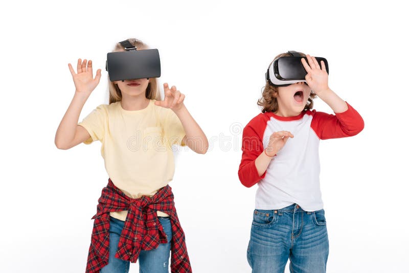 Friends in Virtual Reality Headsets Stock Image - Image of people, tech ...