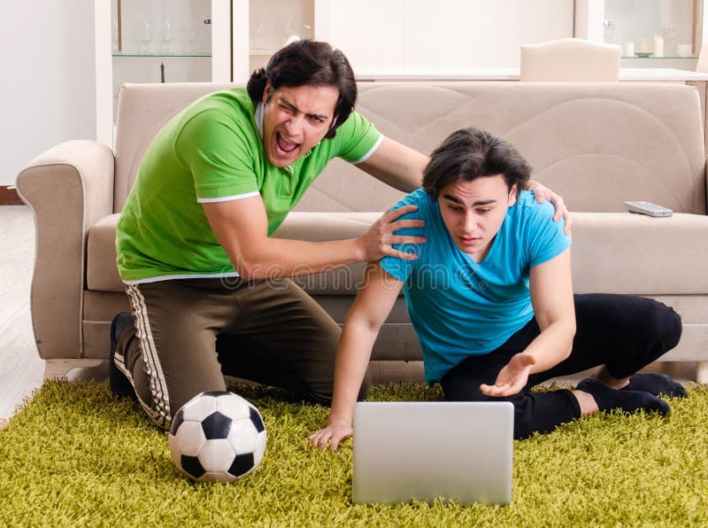 Friends Watching Football at Home Stock Image - Image of match, people ...