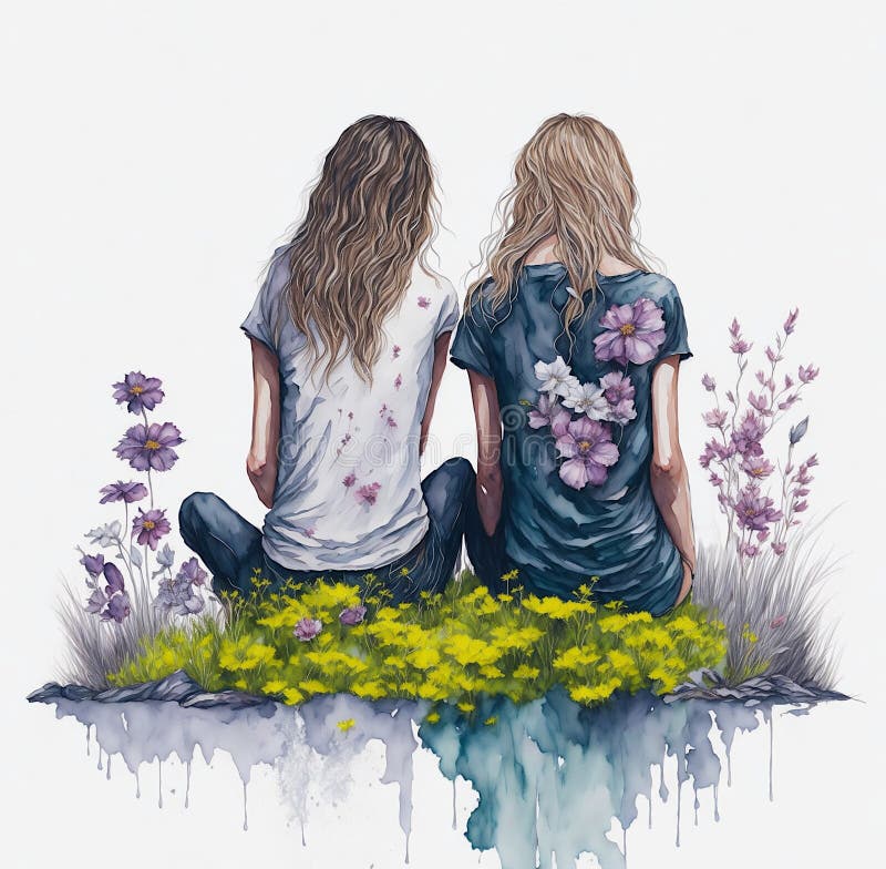 Friends Watercolor Illustration Flowers AI Generated Stock Illustration ...