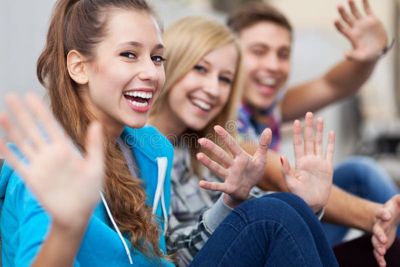 Friends waving hands stock photo. Image of outdoors, laughing - 11102490